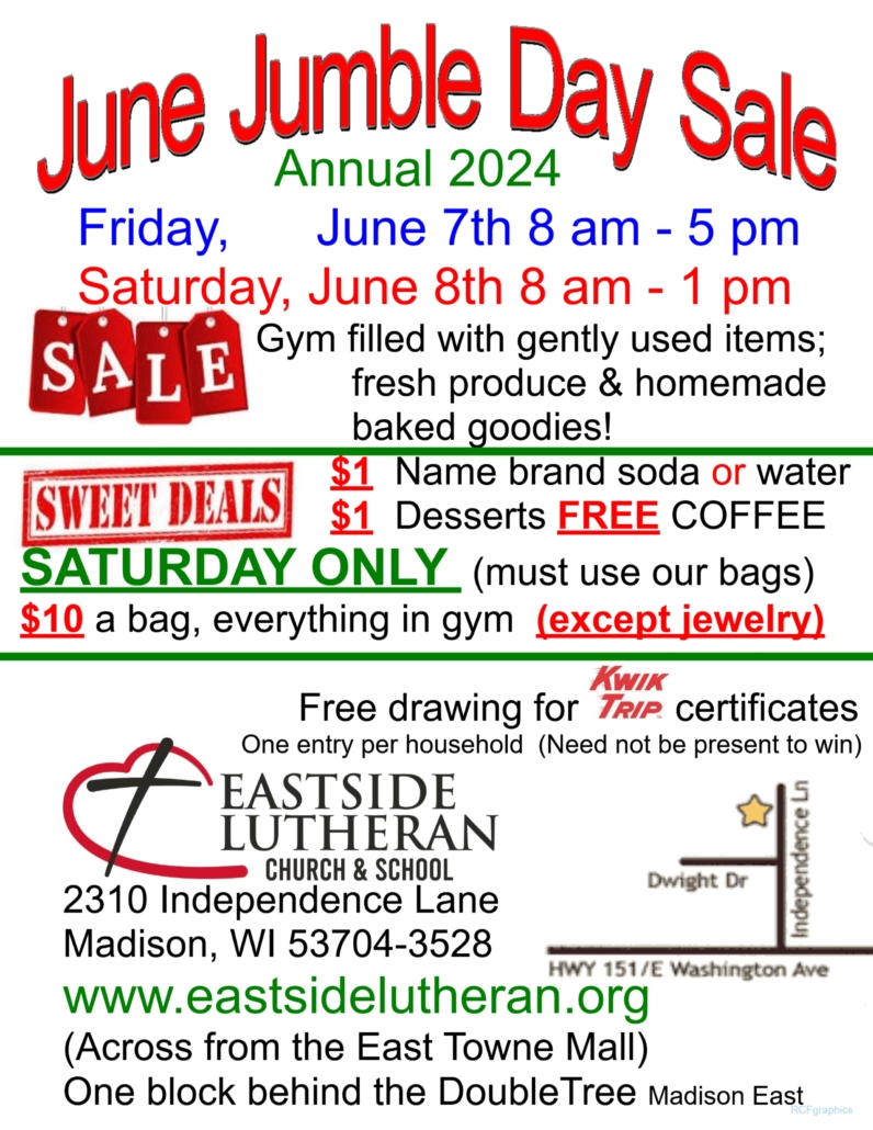 June Jumble Days 2024 - Eastside Evangelical Lutheran Church and School